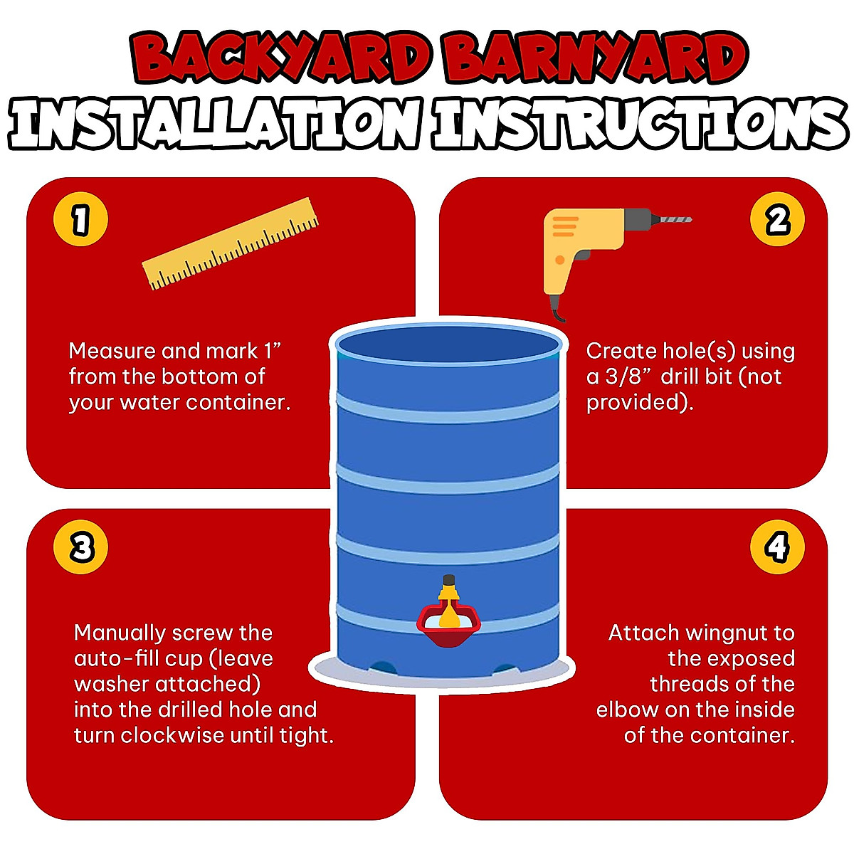 Backyard Barnyard 4 Pack NO PECK Poultry Cup Waterer Drinker for Chicken Ducks Quail (Hardware Included) Chooks Bebederos para Gallinas