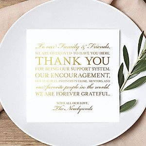 Bliss Collections Wedding Reception Thank You Cards, Pack of 50 REAL GOLD Foil Cards, Great Addition to Your Table Centerpiece, Place Setting, Wedding Decorations, Each Card is 5x5, Made in the USA