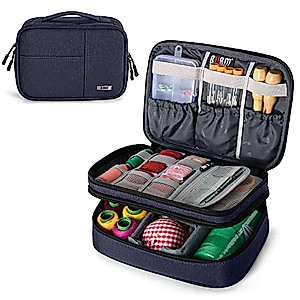BUBM Double Layer Sewing Organizer with Detachable Dividers, Sewing Supplies Organizer for Sewing Kits (Bag ONLY), Dark Blue