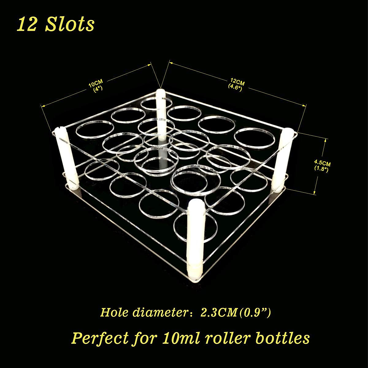 BOXIN 12Slots Roller Bottles Holder, Perfect Vertically Hold For Essential Oils Rollers, Great Oils Display Holder Roller Bottles Storage Shelf Organizer,Hole Diameter 2.3cm/0.9inch,Acrylic,DIY