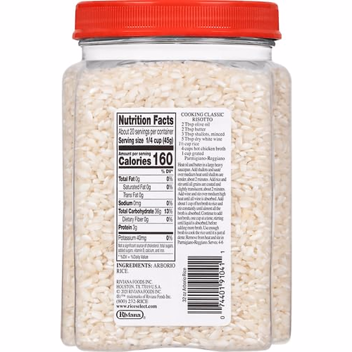 RiceSelect Arborio Rice for Italian Risotto, Premium Gluten-Free Rice, Non-GMO, 32-Ounce Jar, (Pack of 1)