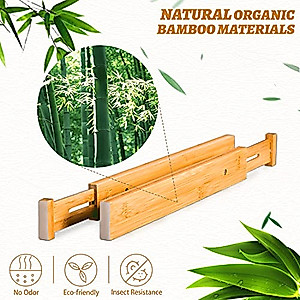 FILWH Bamboo Drawer Dividers Perfect Expandable Wooden Drawer Dividers for Kitchen Spring Loaded Adjustable Drawer Separators (2.4" High, 16.5"-22") for Bathroom Bedroom Dresser Office(4L Pack)