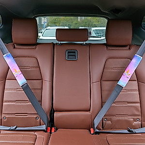 FIODAY Car Seat Belt Cover for Kids Cute Unicorn Seat Belt Cushion Baby Seatbelt Covers Adjust Car Seat Strap Covers Head Neck Shoulder Support Protector Strap Pads for Girls Boys, 2 Pack Purple