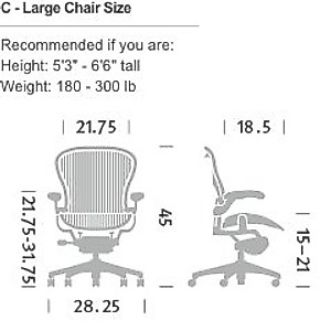 Herman Miller Classic Aeron Task Chair: Tilt Limiter w/Seat Angle Adj - Lumbar Pad - Fully Adj Vinyl Arms - Standard Carpet Casters