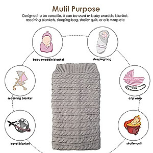 Newborn Baby Swaddle Blanket, Baby Kids Toddler Knit Soft Warm Fleece Blanket Swaddle Sleeping Bag Stroller Unisex Wrap for Boys Girls (Grey)