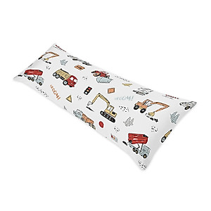 Sweet Jojo Designs Construction Truck Body Pillow Case Cover (Pillow Not Included) - Grey Yellow Orange Red and Blue Transportation