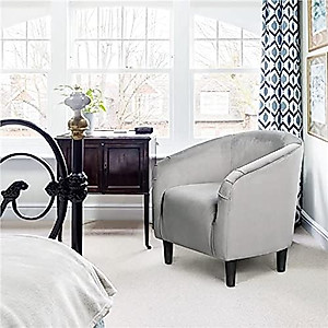 Yaheetech Velvet Comfy Accent Chairs Tufted Modern Barrel Chair with Soft Padded for Living Room/Waiting Room/Bedroom, Light Grey, Set of 2