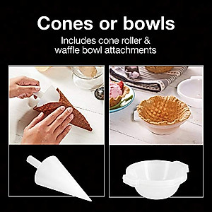 Proctor Silex Waffle Cone and Ice Cream Bowl Maker with Browning Control, Shaper Roller and Cup Press, 7.5” Nonstick Plates, White (26410)
