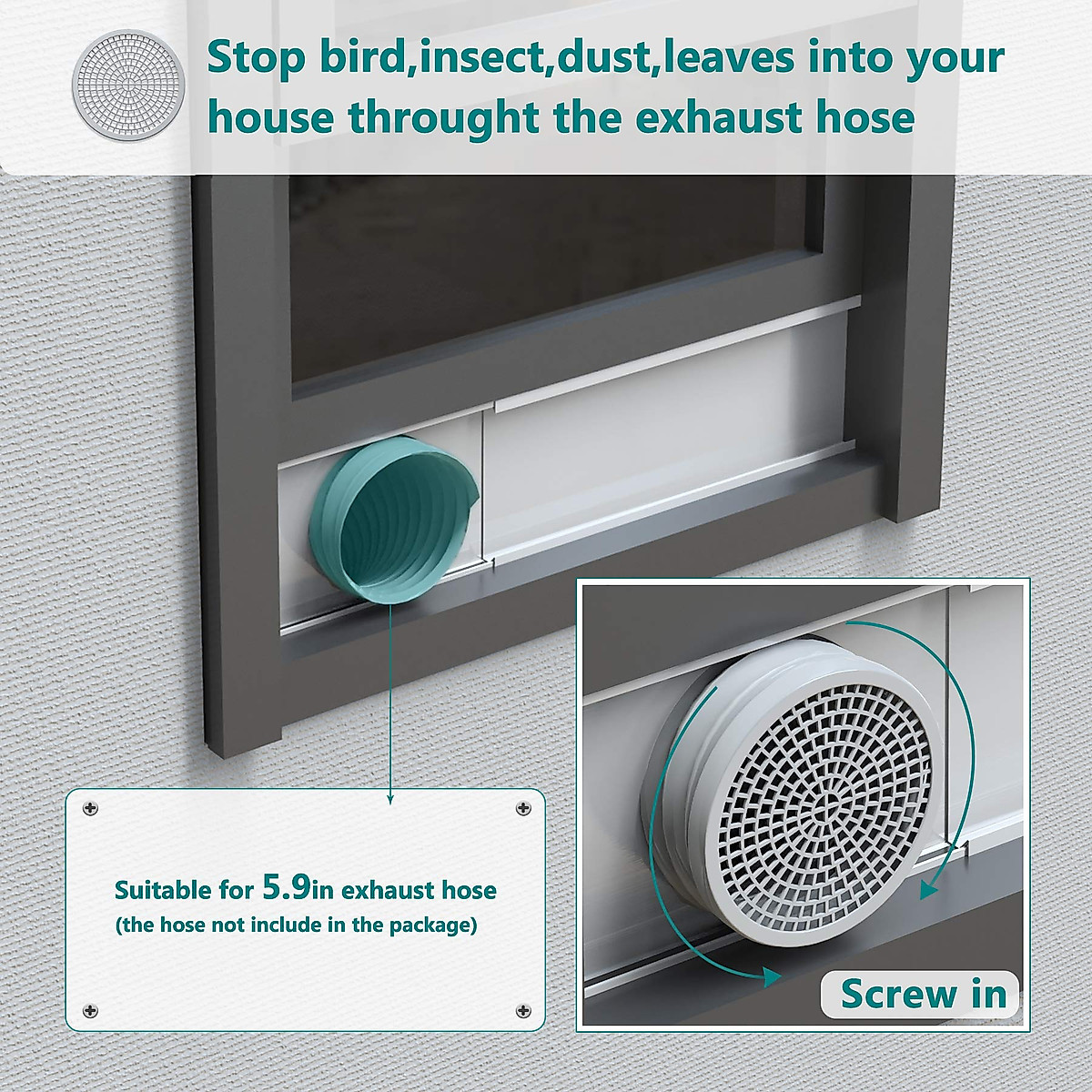 Daisypower Portable Air Conditioner Window Kit,Adjustable Window Vent Kit for Sliding Window,Portable Air Conditioner Replacement AC Window Kit for 5.9 Inch Exhaust Hose,Up to 47 Inch Window Seal Kit