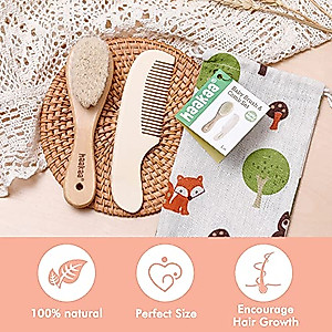 haakaa Baby Hair Brush and Comb Set for Newborns & Toddlers - Natural Soft Goat Bristles and Wooden Handle, Gently Grooms Baby's Hair, Ideal for Cradle Cap, Perfect Baby Gift, 2pk