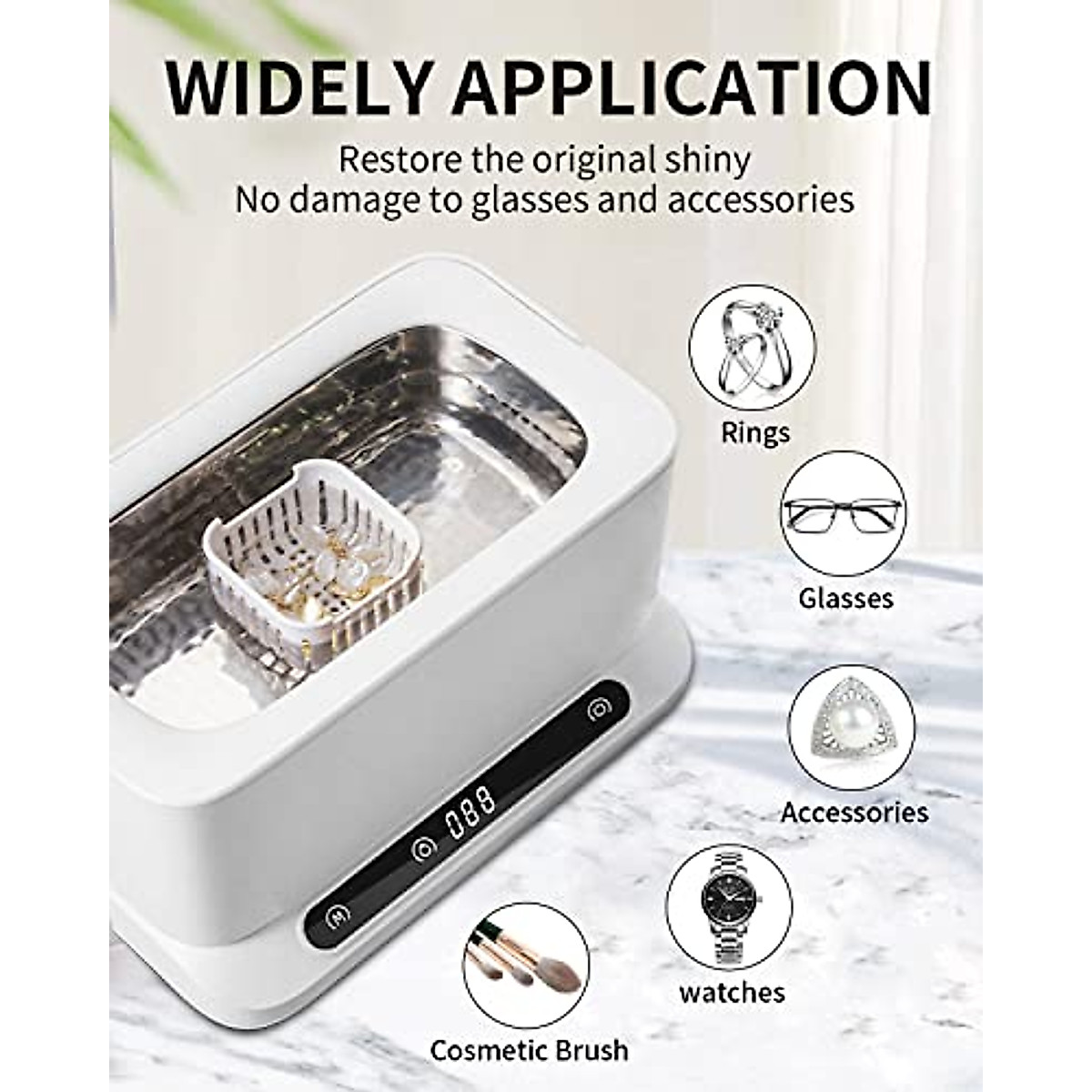 GERCY Ultrasonic Jewelry Cleaner, 800ml Sonic Cleaner Machine with 4 Digital Timer for Eyeglasses, Silver, Rings, Watches, Razors, Coins, Makeup Brushes for Gifts