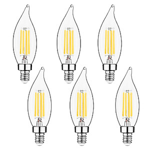 E12 Candelabra LED Light Bulbs Dimmable, 60W Equivalent LED Chandelier Light Bulbs 4.5W Soft White 2700K 500LM CA10 Flame Tip Vintage LED Filament Candle Bulb with Decorative Candelabra Base, 6 Packs