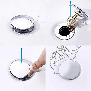 BSTOB Universal Wash Basin Bounce Drain Filter, Sink Drain Stopper Up Bathroom Sink Drain Plug with Basket, Kitchen Bathroom Strainer Sink Drain Stopper