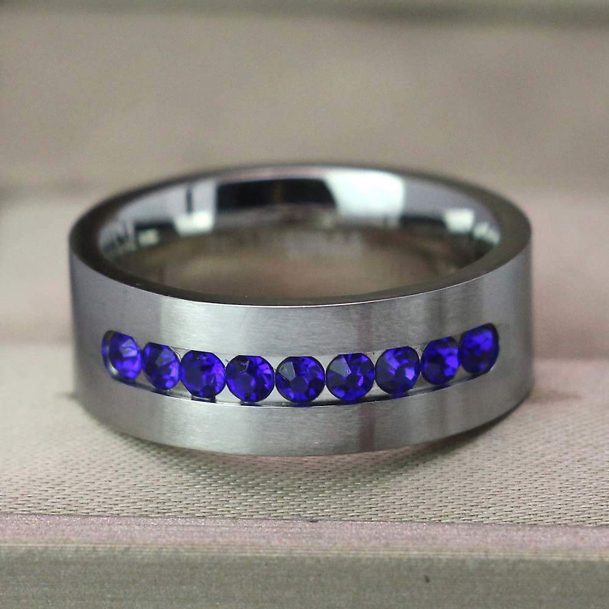 LOVERSRING 3pc Two Rings His and Hers Couple Rings Bridal Sets His Hers Women White Gold Plated Blue Sapphire Cz Man Titanium Wedding Ring Band Set