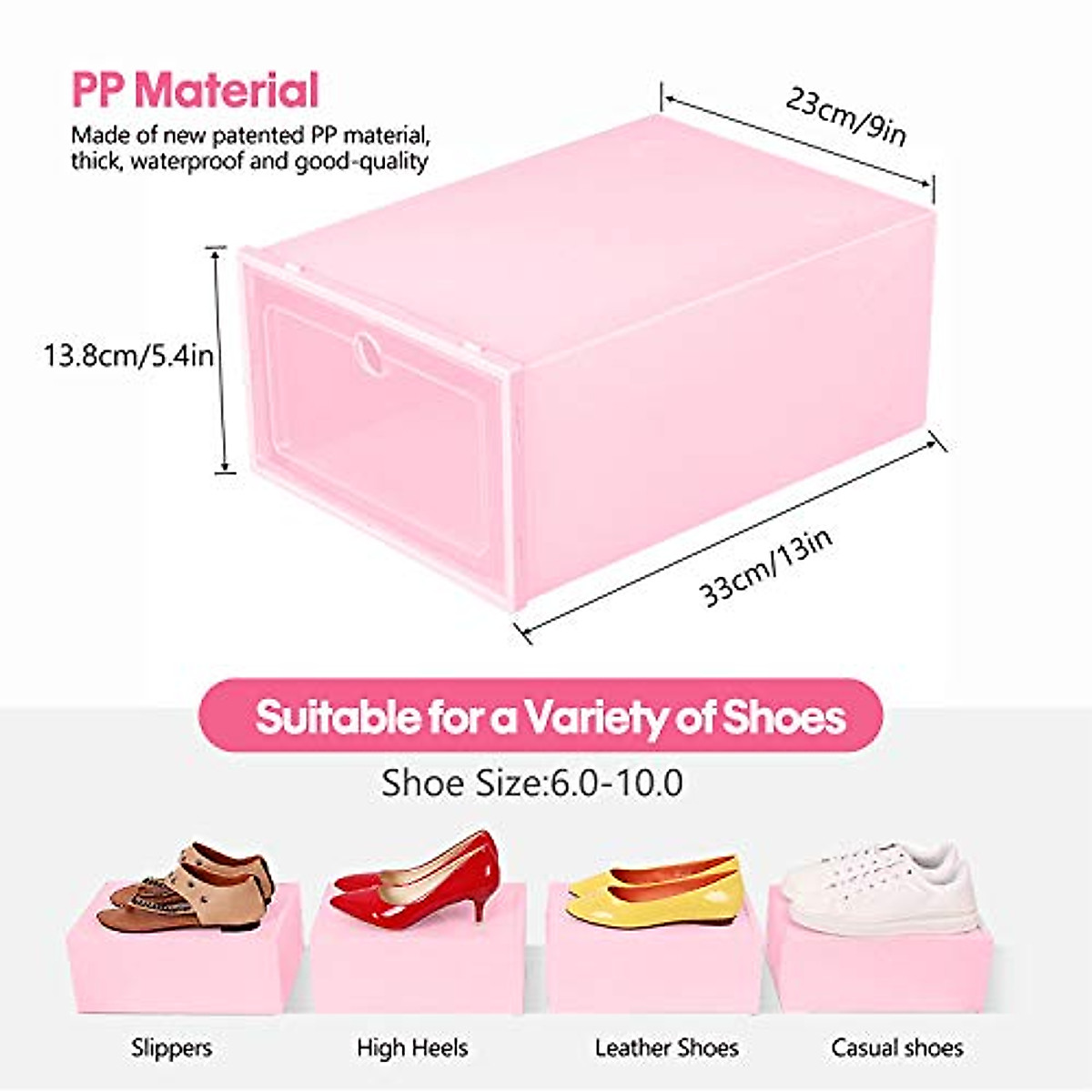 KPX 12 Pack Stackable Shoe Storage Organizer Plastic with Lid, Clear Shoe Boxes Drop Front, Shoe Containers Bins for Men’s Sneaker Women’s High Heels – Easy to Assemble (Pink)