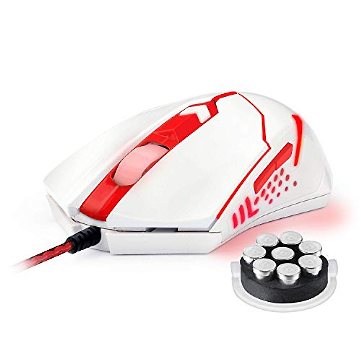 Redragon M601AW Wired 6 Button Gaming Mouse Red LED Backlit Ergonomic Programmable Mouse Centrophorus with Weight Tuning Set 3200 DPI for Windows PC (White)