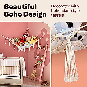 ParentsEasy Macrame Stuffed Animal Hammock & Net – Cotton Toy & Pet Hanging Plushie Storage with Screw-In & Adhesive Hooks – Stuffed Animal Hammock, Plastic Chain, & Clips – Toy Net Plush Storage