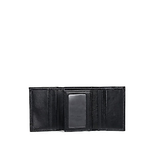Kenneth Cole Reaction Men's Wallet - RFID Genuine Leather Slim Trifold with ID Window and Card Slots, Black Plaque