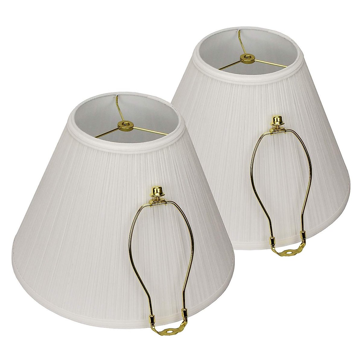 FenchelShades.com Set of 2 Lampshades 6.5" Top Diameter x 15" Bottom Diameter x 11" Slant Height with Washer (Spider) Attachment for Lamps with a Harp (Pleated Mushroom Cream)