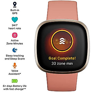 Fitbit Versa 3 Health & Fitness Smartwatch with GPS, 24/7 Heart Rate, Alexa Built-in, 6+ Days Battery, Pink/Gold, One Size (S & L Bands Included)