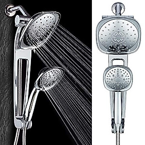 AQUABAR High Pressure Square 3-way Luxury Spa Combo System with Adjustable 18" Extension Arm for Easy Reach & Mobility - Use 7.5" Rain & Handheld Shower Head Separately or Together/All-Chrome Finish