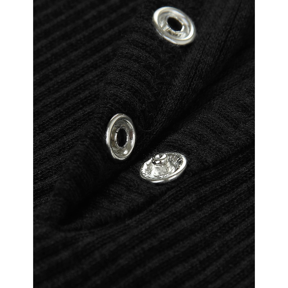 MEROKEETY Women's Short Sleeve V Neck Ribbed Knit Button T Shirts Henley Solid Color Summer Tops, Black, M