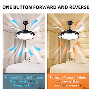 Lcozdny Retractable Ceiling Fans with Lights and Remote, 42 Inch Modern Ceiling Fan with 3 Color Change for Living Room Dining Room Bedroom - Timer Setting & Reversible