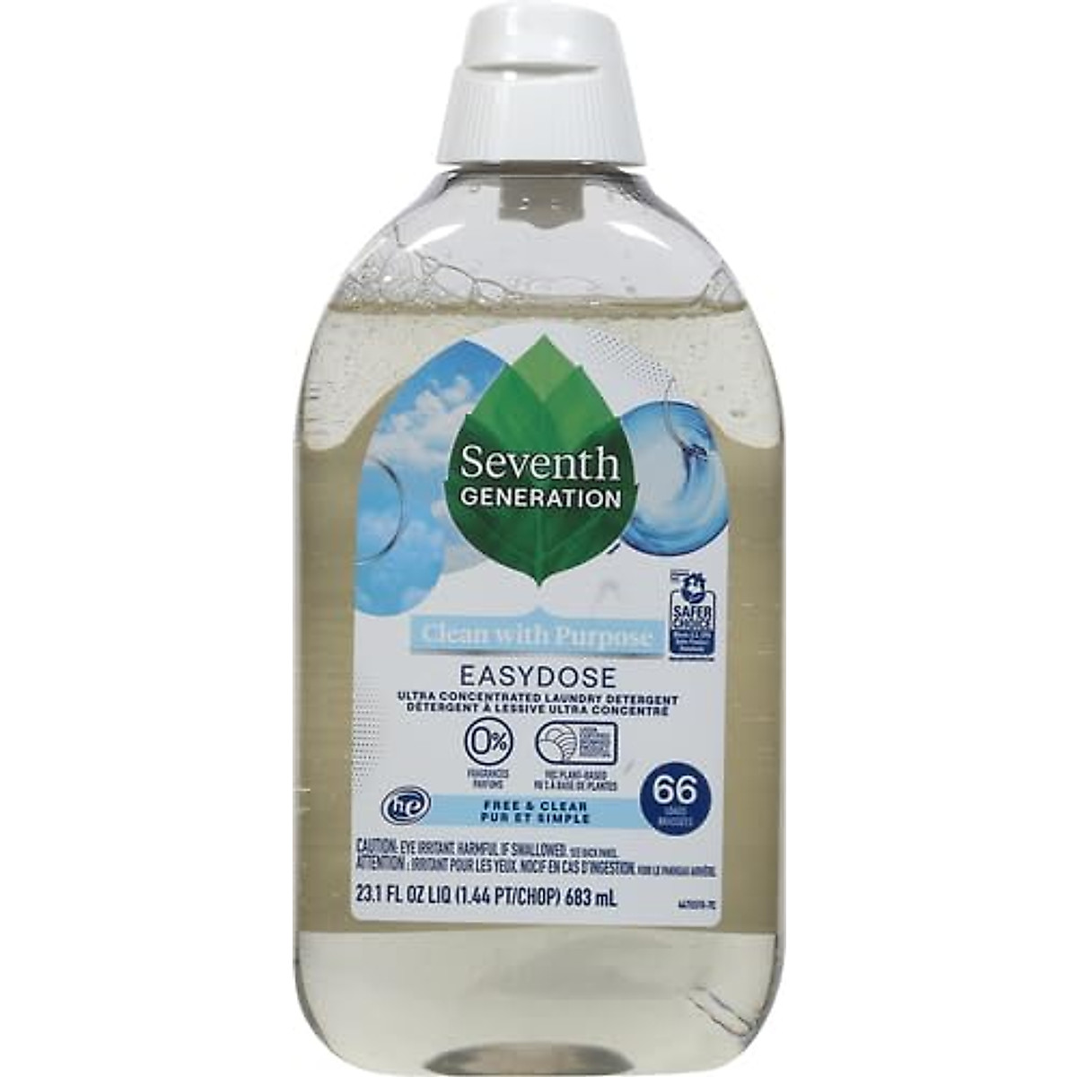 Seventh Generation EasyDose Laundry Detergent, Ultra Concentrated: 66 Loads, Free & Clear Designed for Sensitive Skin, 23.1 Fl Oz