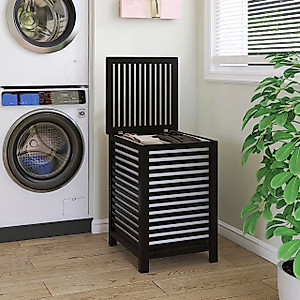 SMIBUY Double Laundry Hamper with Lid, 120L Bamboo Laundry Basket with Removable Liner Bag, 2-Section Clothes Divider Laundry Sorter for Laundry Room, Bathroom, Bedroom (Black)