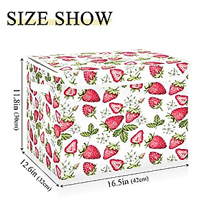 xigua Strawberry Floral Storage Bins with Lids Foldable Large Cube Storage Boxes with Handles for Home Bedroom Closet Office (16.5x12.6x11.8 in)#60