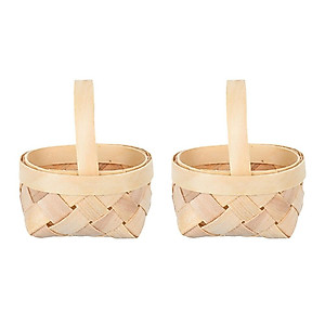 Angoily 2pcs Mini Woven Baskets with Handles Wood Baskets Miniature Flower Baskets Empty Baskets Mini Succulents Planter Plant Pots Containers Sundries Jewelry Makeup Organizer S