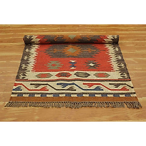 RamVicraft 6x9 Kilim Wool Jute Rug, Natural Handmade Area Rug for Bedroom, Living Room, Dining Room, Hallway, Office, Kitchen, Entryway Carpet for Decorative Use (D-1)