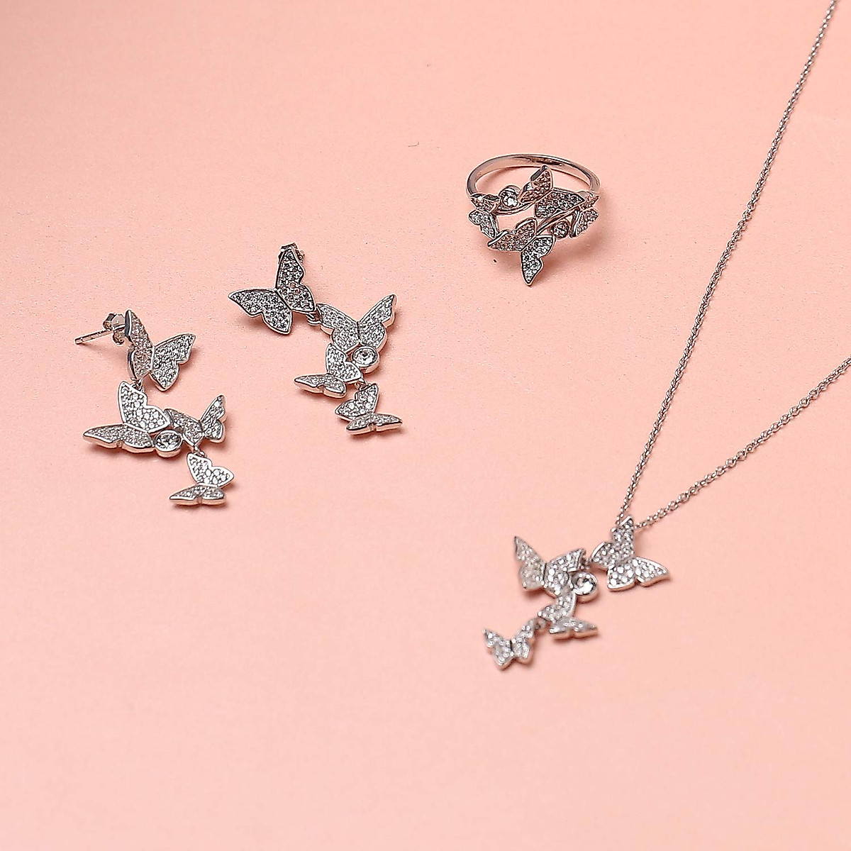 AOBOCO Dancing Butterflies Earrings Sterling Silver Dangle Drop Earrings with Crystal from Austria, Hypoallergenic Anniversary Birthday Butterfly Jewelry Gifts for Women Girlfriend Daughter Wife Mom