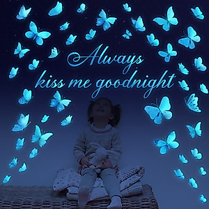 Butterfly Wall Decor Stickers Glow in The Dark Butterfly Wall Decals Peel and Stick Luminous Butterflies Always Kiss Me Good Night Decals Positive Quotes for Girls Kids Ceiling Bedroom Living Room