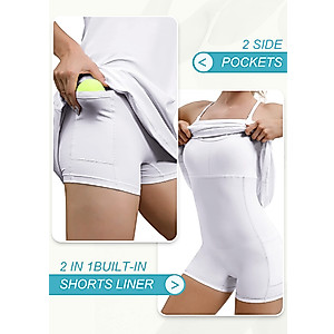 IUGA Tennis Dress for Women Athletic Dress with Built-in Shorts & Bra Womens Workout Golf Exercise Dresses White