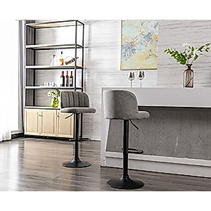 Janoray Counter Height Bar Stools Set of 2 Swivel Adjustable Farmhouse Bar Chairs with Back for Kitchen Counter Island Home Pub, Fabric Grey