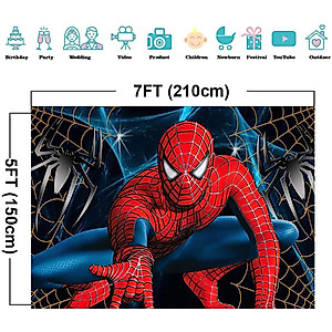 REAGTUGHT 7x5ft Superhero Spiderman Photography Backdrops Superhero Super City Decoration Boys Kids Birthday Party Banner Photo Background Baby Shower Cake Table Studio Booth Props