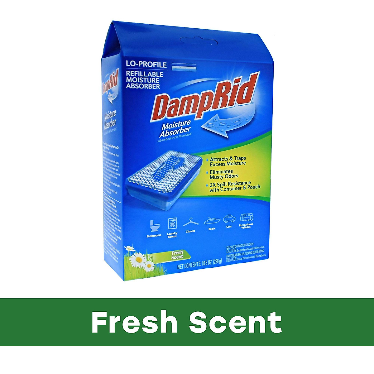 DampRid LoProfile Refillable Moisture Absorber, 10.5 Oz with Fresh Scent Fragrance Slim for Small Spaces like Vehicles, Shelves or Under Beds Remove Excess Moisture and Create Fresher, Cleaner Air
