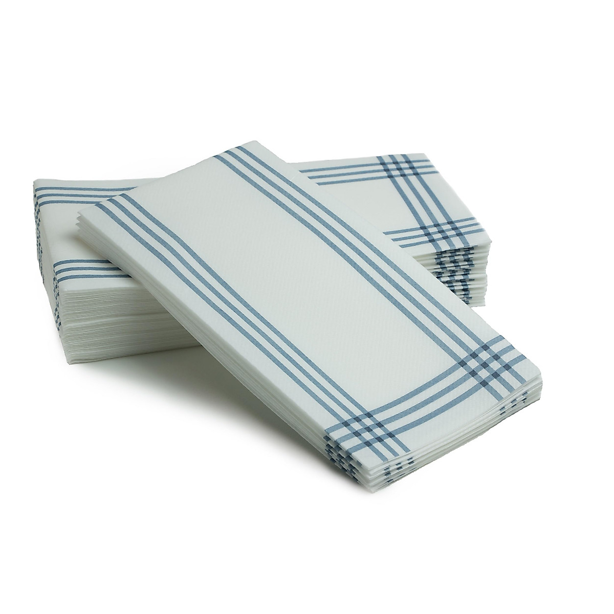 Simulinen Blue Plaid Disposable Guest Hand Towels for Bathrooms –- Linen-Feel Paper Towels, Cloth-Like Texture, Single-Use - Size: 12x17” Unfolded & 8.5x4” Folded 25ct