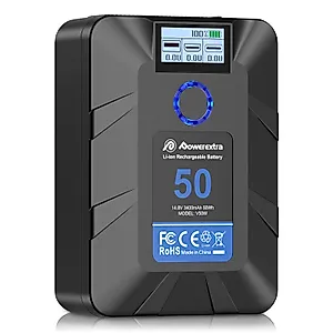 Powerextra V Mount Battery V Lock Battery 50Wh with LCD Screen D-Tap USB-A USB-C Ports Compatible with Broadcast Video Camcorder Sony HDCAM XDCAM Digital Cinema Cameras