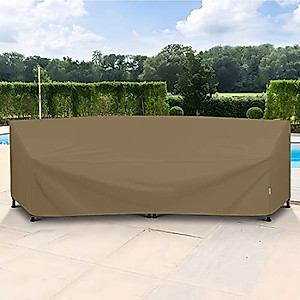 SunPatio Outdoor Curved Sectional Couch Cover, Heavy Duty Waterproof Patio Sofa Cover, All Weather Protection Patio Furniture Cover, Air Vent & Straps, 150"(back)/112"(front)L x 36"W x 38"/24"H, Taupe