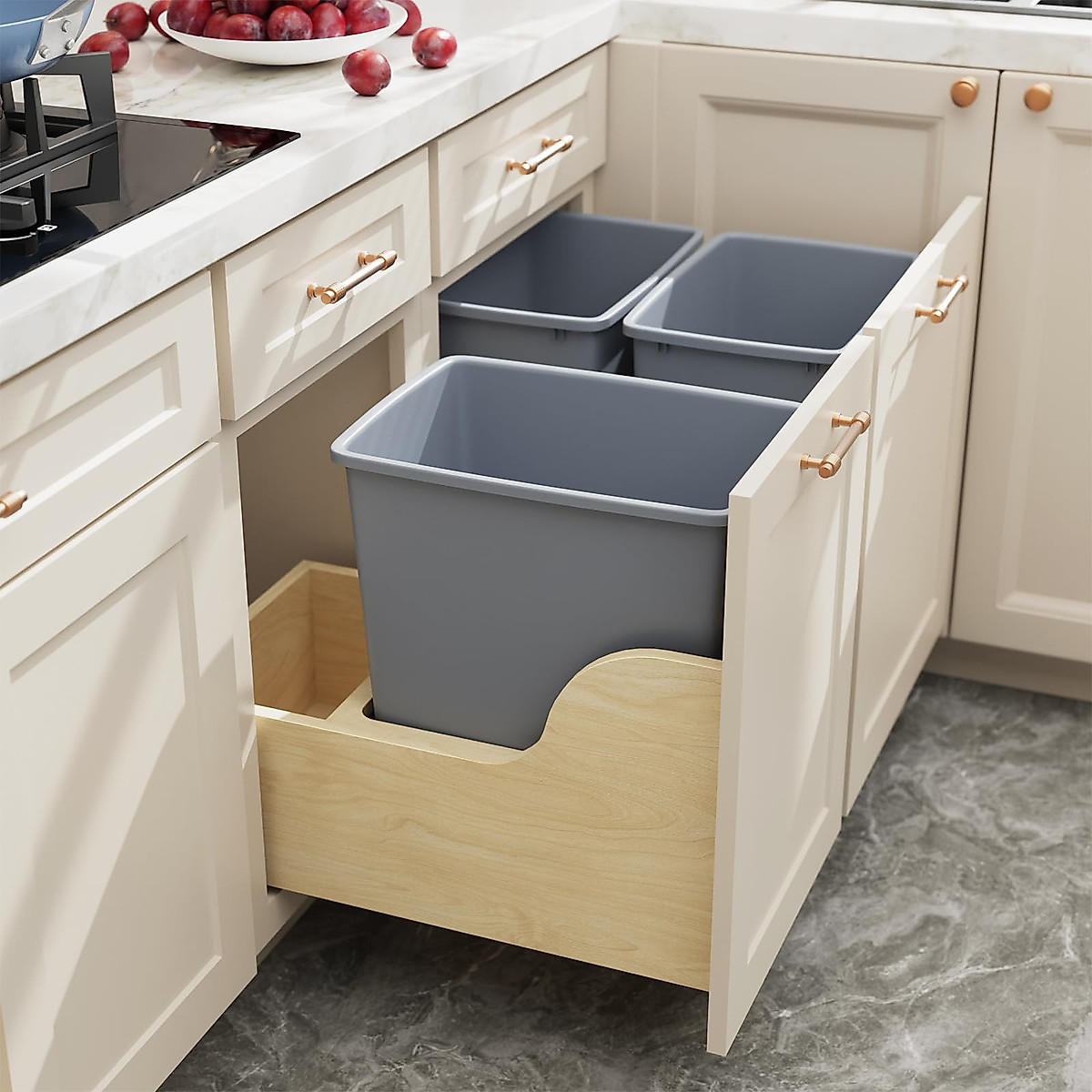 ROOMTEC 35QT Kitchen Trash Can, Lightweight and Sturdy Slim Trash Can, Wastebaskets for Office, Workspace, Kitchen, Bathroom, Easy to Clean, 1 Pack