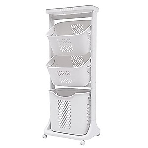 3 Layer Laundry Hamper Basket Sorter Wash Clothes Storage Organizer Rolling Cart With pulleys, used in the bathroom bedroom to store dirty clothes clothes basket