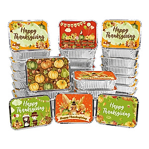 WorldBazaar Thanksgiving Aluminum Food Containers with Lids 36PCS Watercolor Thanksgiving Leftover Containers Disposable Turkey Aluminum Containers Thanksgiving Party Supplies