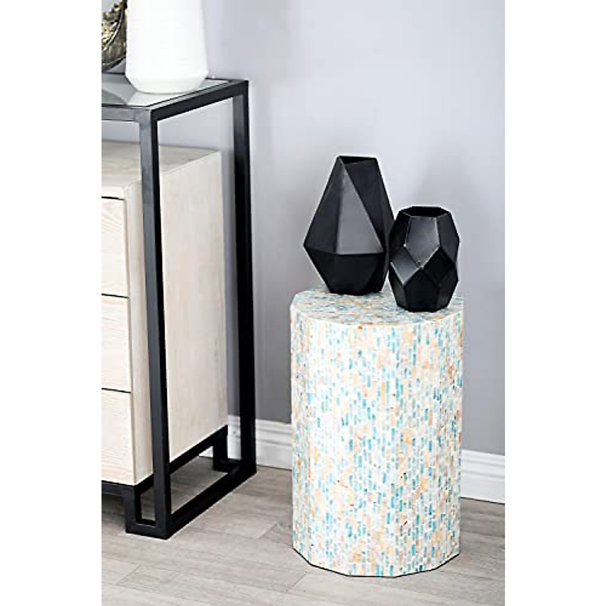 Deco 79 Mother of Pearl Shell Handmade Side End Accent Table End Table, Side Table 13" x 13" x 19", Blue