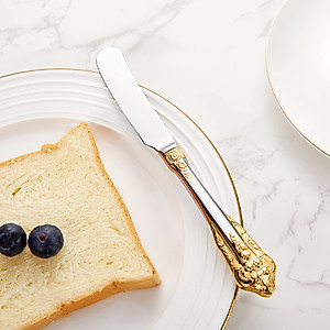 KEAWELL Gorgeous 6.9" Butter Spreader, 18/10 Stainless Steel, Set of 4, Gold Accent Butter Knife