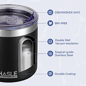 HASLE OUTFITTERS 10oz Insulated Tumblers with Lid and Straw,Stainless Steel Tumbler Travel Coffee Mug,Double Wall Reusable Tumbler Cup for Iced and Hot Drinks(Black,1 Pack