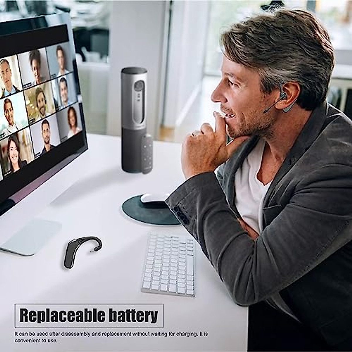 Mosonnytee Bluetooth earpiece Bluetooth Headset Noise Cancelling Headphone with Microphone Trucker Bluetooth Headset Single Ear Hands-Free Headphones with Replaceable Batteries