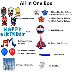 Superhero Birthday Party Decorations 72 Pack Avenger Birthday Party Supplies Large Super Hero Balloons Happy Birthday Banner Blue Background Perfect for Kids Theme Birthday and Super hero Fan Party