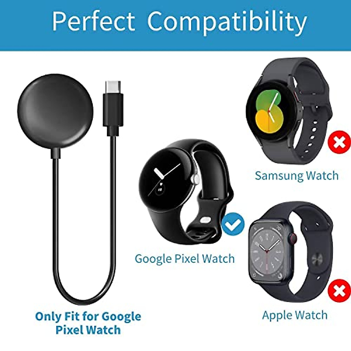 YANZHI Pixel Watch Charger for Google Pixel Watch (2-Pack, 3.3ft USB C Charging Cable), Not for Watch 2